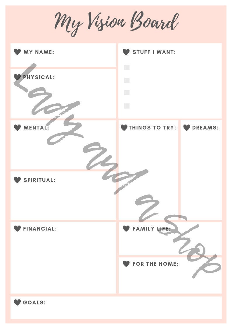 Vision Board Template Create Your Life Dreams and Goals Find Success ...