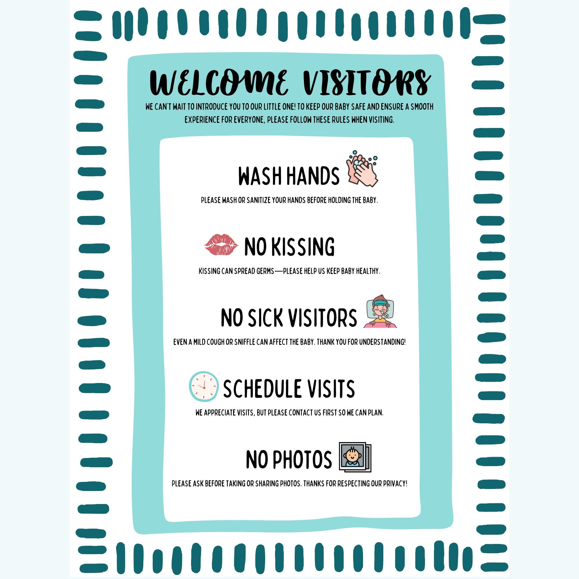 Printable PDF and Template Baby Birth Hospital Visitor Rules Newborn ...