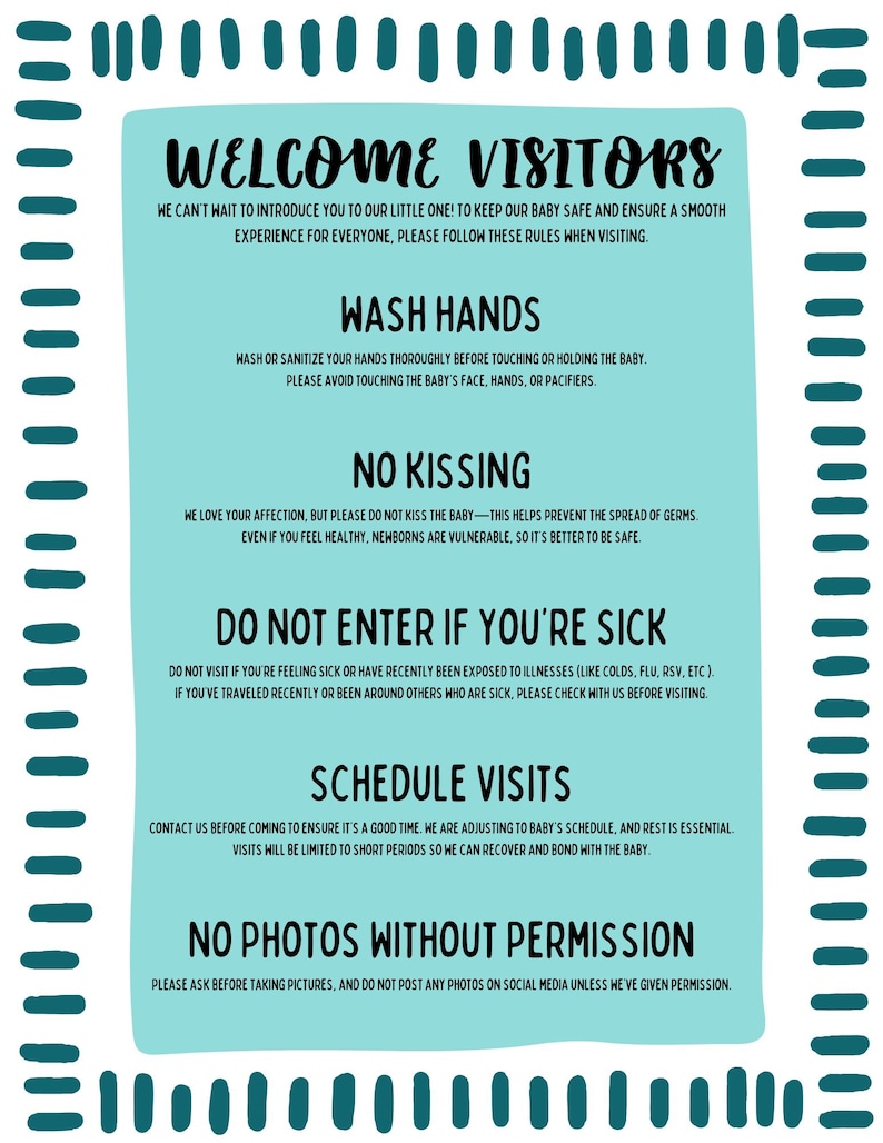 Baby Visitor Rules Sign: Printable Newborn Hospital Door Sign (PDF ...