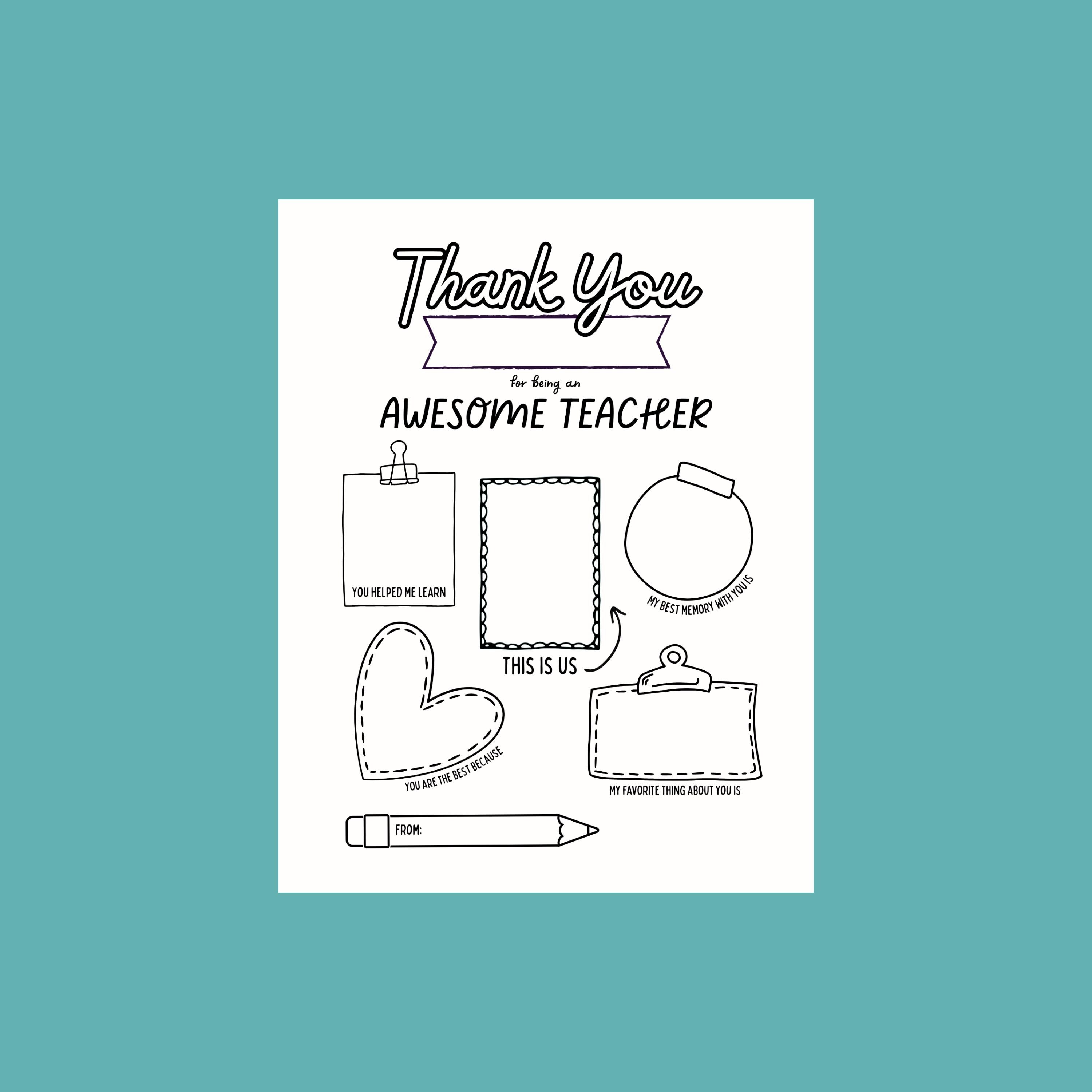 Editable Teacher Thank You Printable: Fill-in Keepsake (canva Template ...