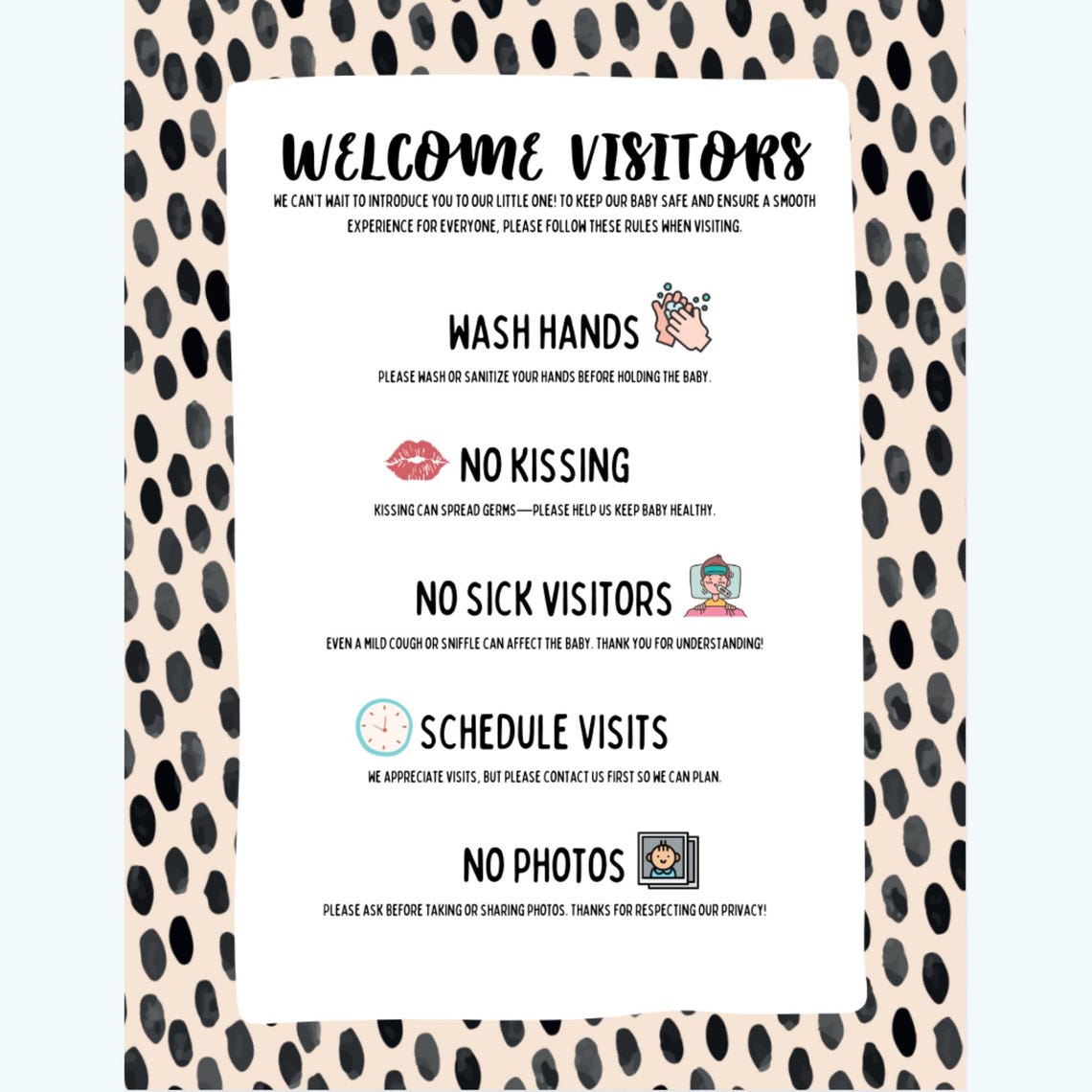 Baby Birth Hospital Visitor Rules | Printable PDF and Template ...