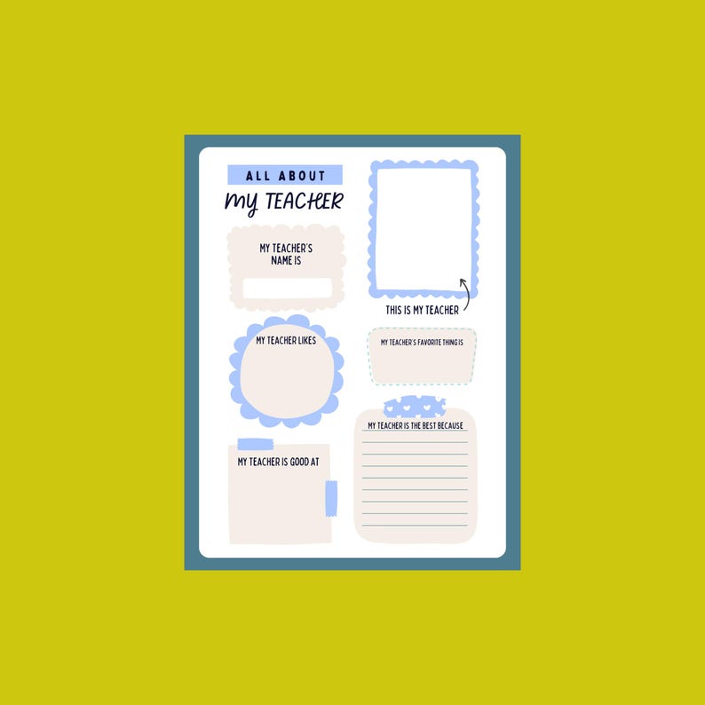All About My Teacher Printable Gift: Editable Canva Template Print ...