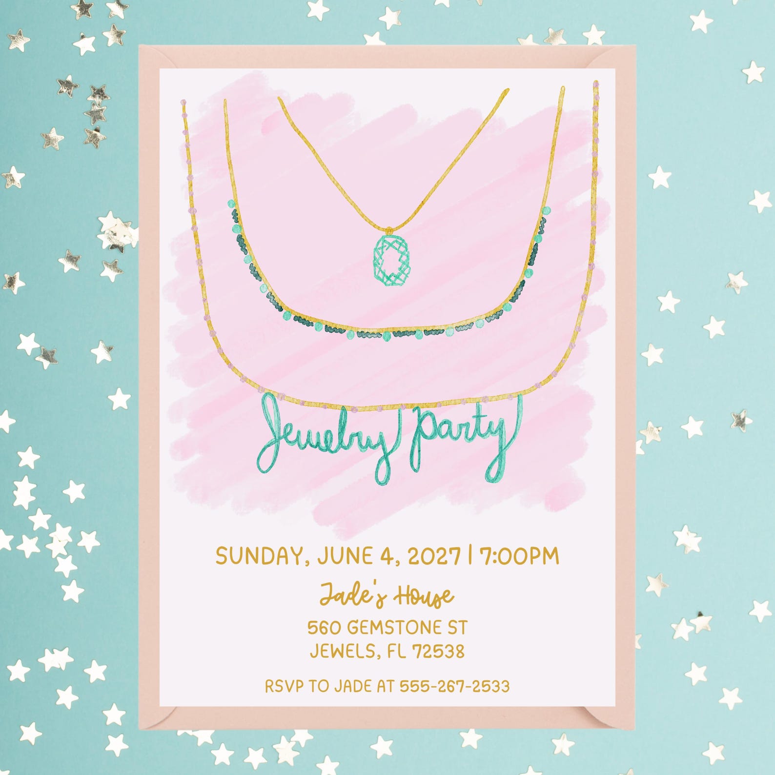 Jewelry Party Invitation Pink Editable Digital Download Customizable ...