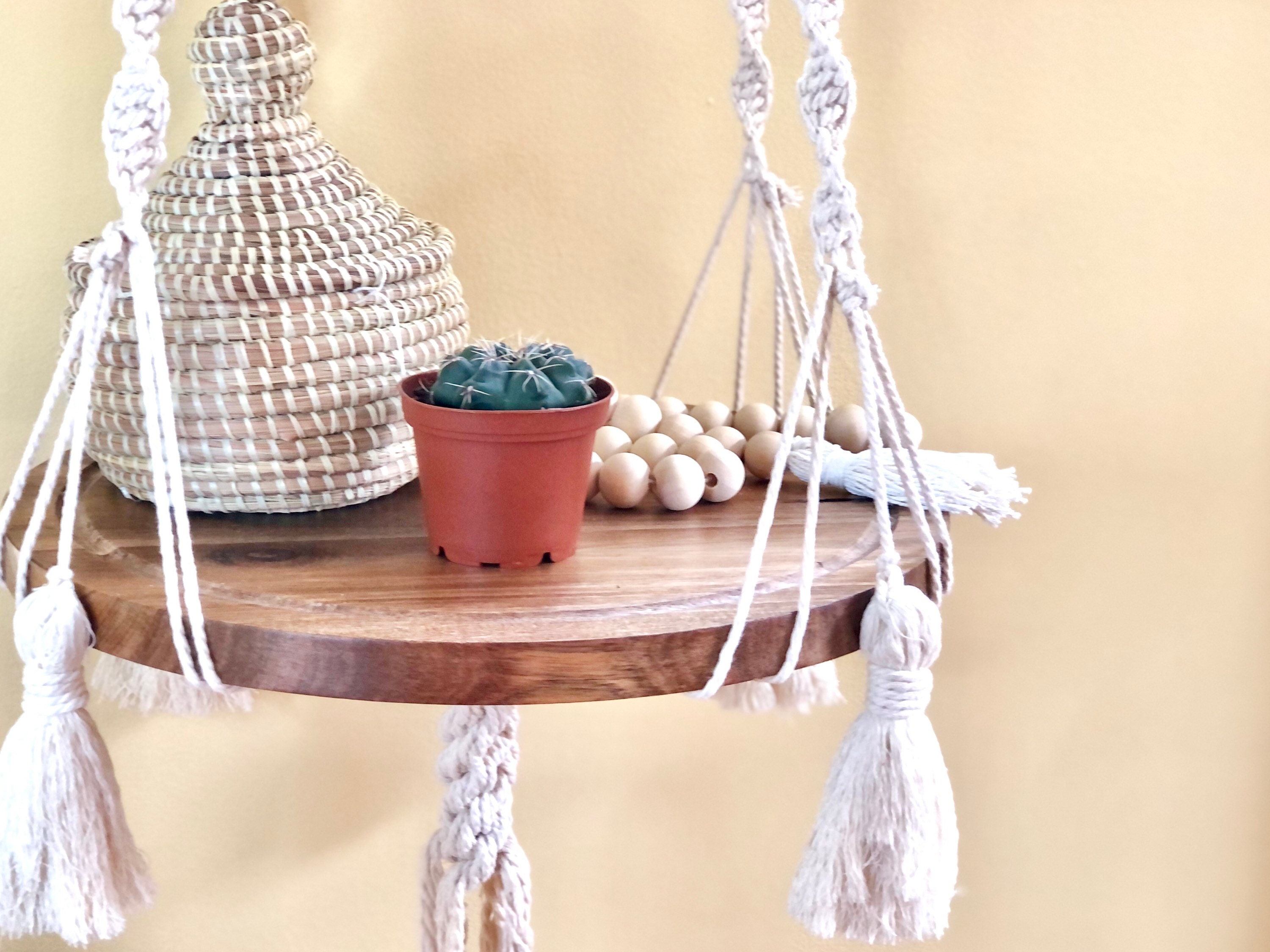 Spiral hanging macrame table full length macrame floating end | Etsy