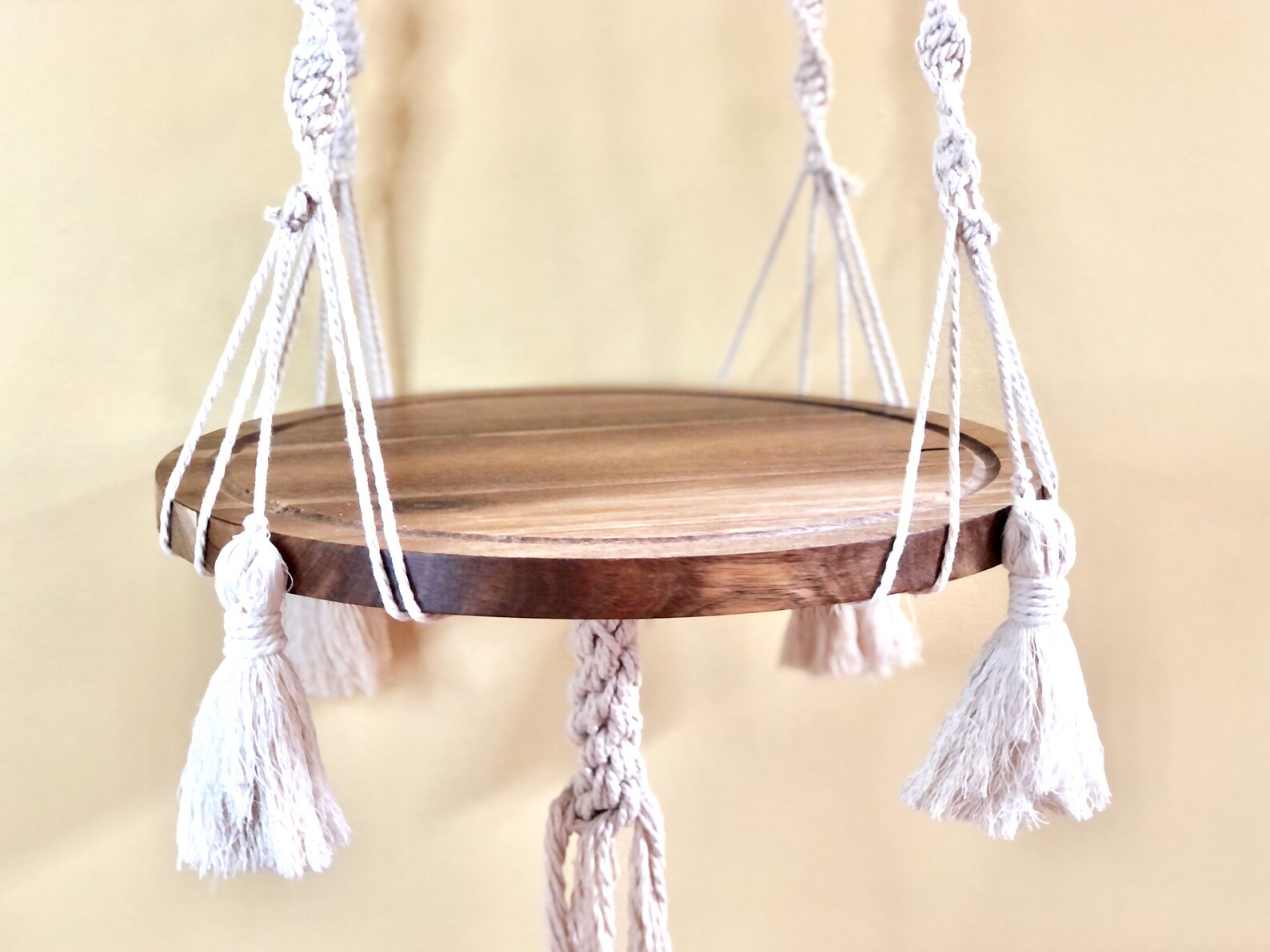 Spiral hanging macrame table full length macrame floating end | Etsy