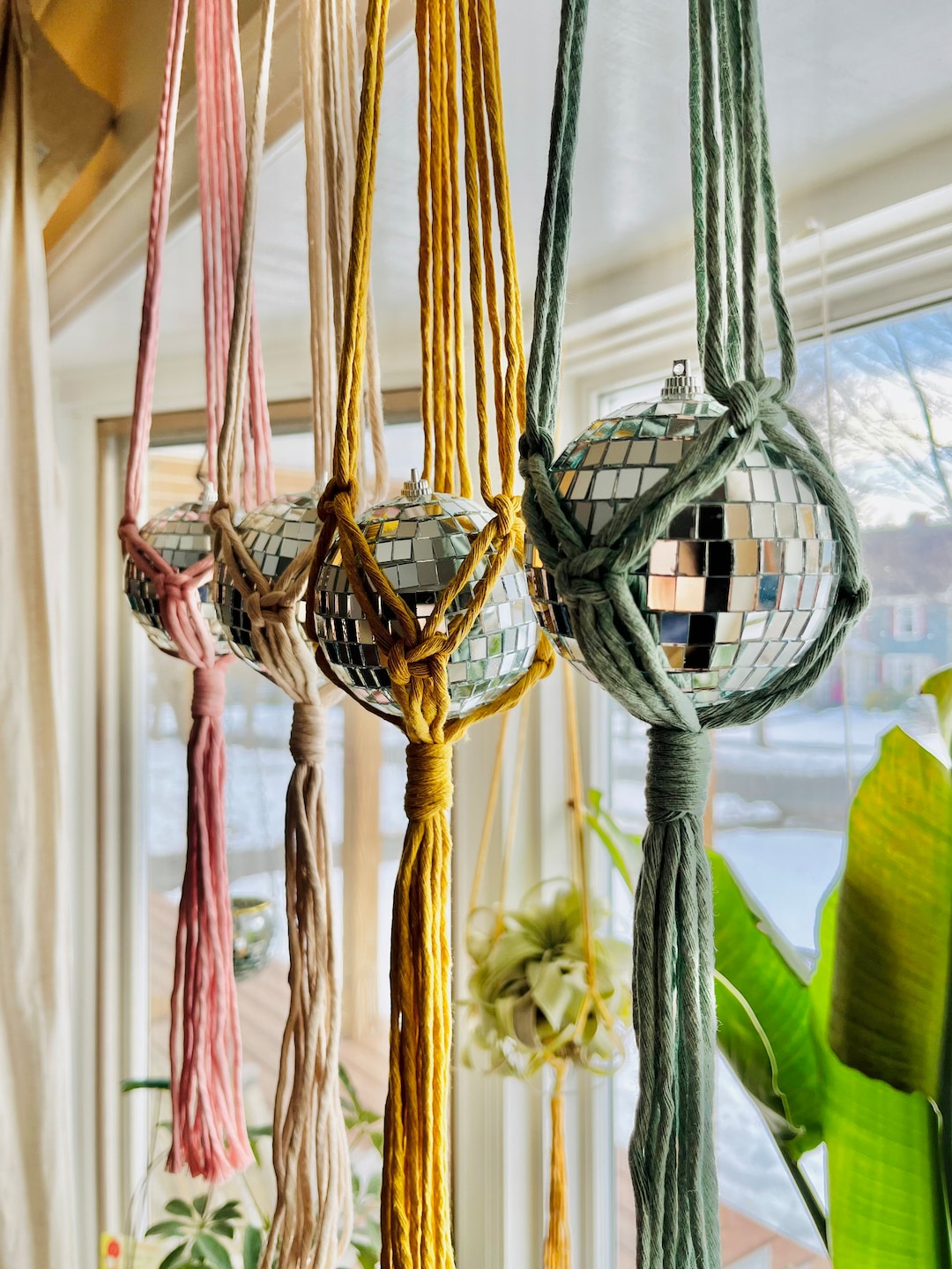 Disco Ball Macrame Light Catcher, Disco Ball Hanger, Macrame Disco Ball ...