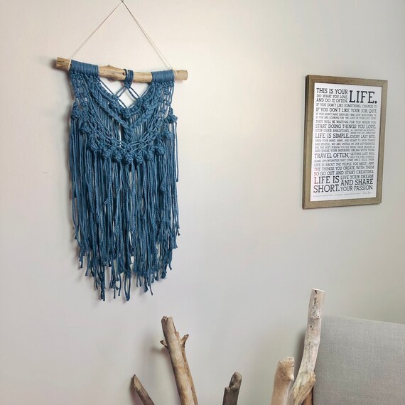 Large Blue Macrame Rustic Macrame Hanging Layered Macrame - Etsy