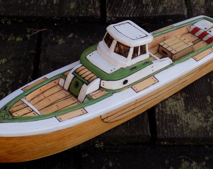 HAWKER/ Hand Made Wood Toy Boat/ Green and White - Etsy