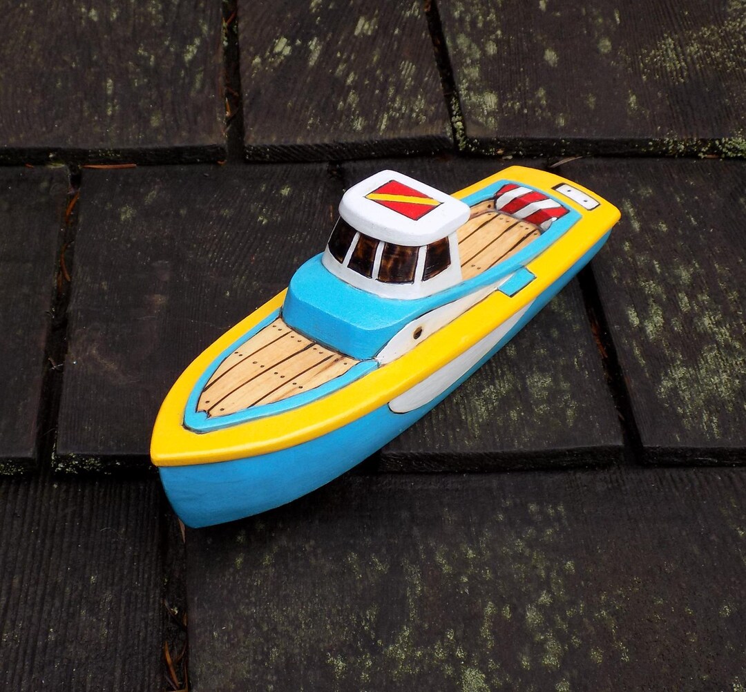 CORSAIR/ Hand Made Wood Toy Boat/ Blue and Yellow - Etsy