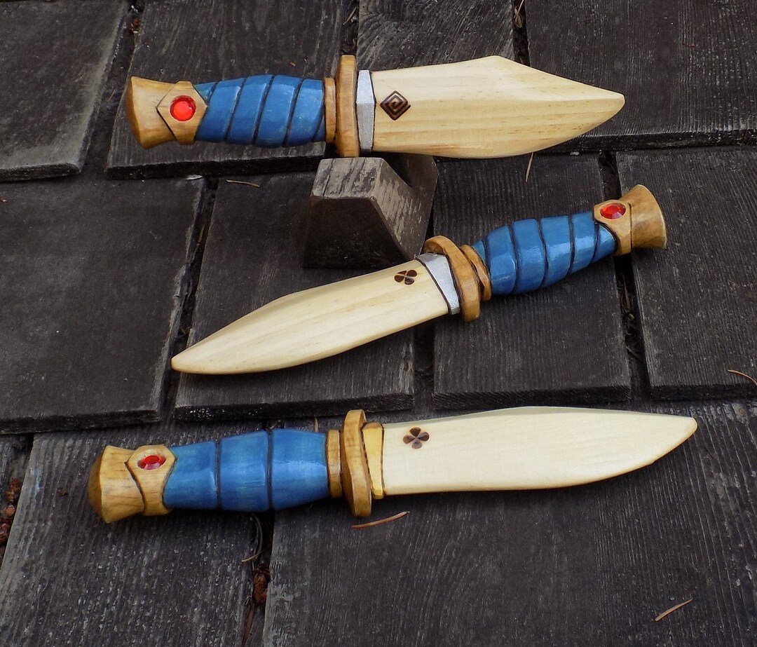 Sindbad/hand Made Wood Toy Dagger Set/ Blue Wrap With Red Stones - Etsy