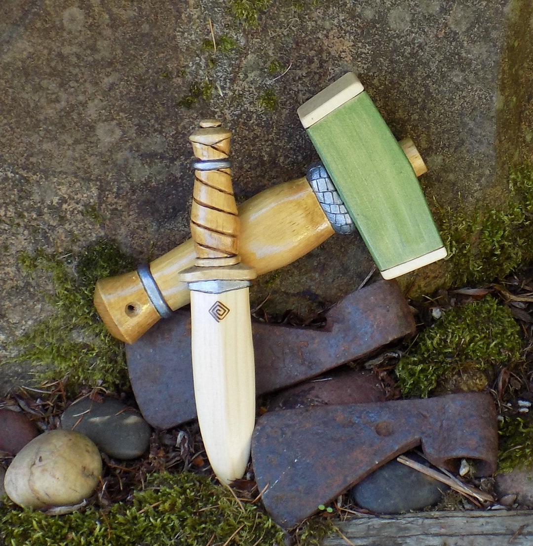 THOR'S HAMMER Dagger/hand Made Wood Toy Set/silver Bands - Etsy