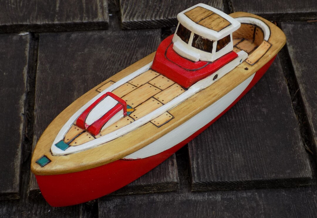 RACER / Hand Made Wood Toy Boat/ Red and White - Etsy
