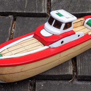 ROAMER/ Hand Made Wood Toy Boat/red and White - Etsy