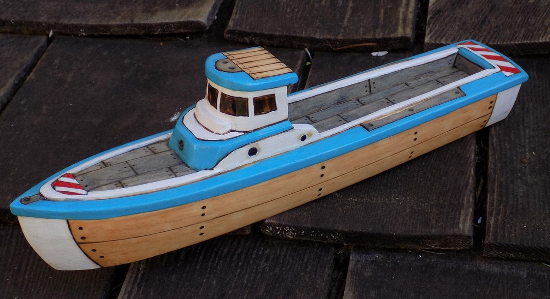 BOSUN/ Hand Made Wood Toy Boat/ Blue and White - Etsy