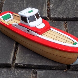 ROAMER/ Hand Made Wood Toy Boat/red and White - Etsy