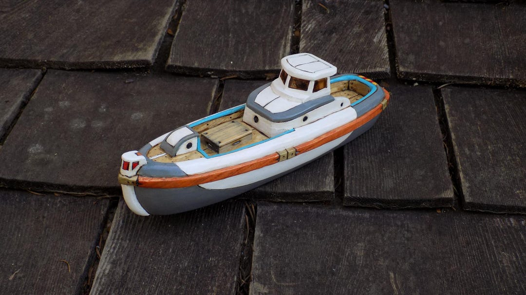 MACK/ Handmade Wood Toy Boat/ Grey and White - Etsy
