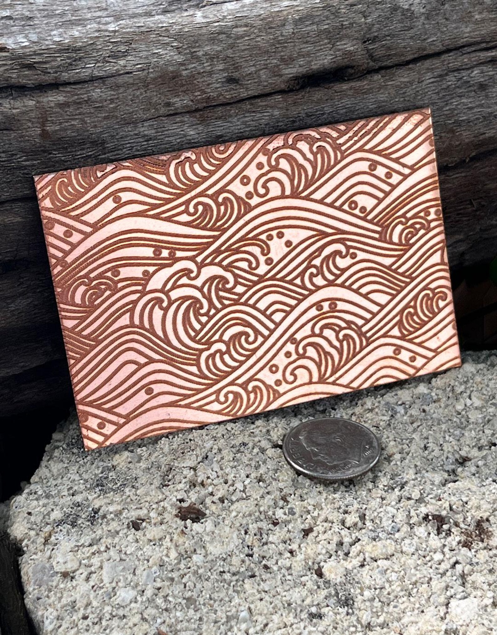 Ancient Waves Laser Engraved Metal Sheet 3x2” = Textured Jewelry Blank ...