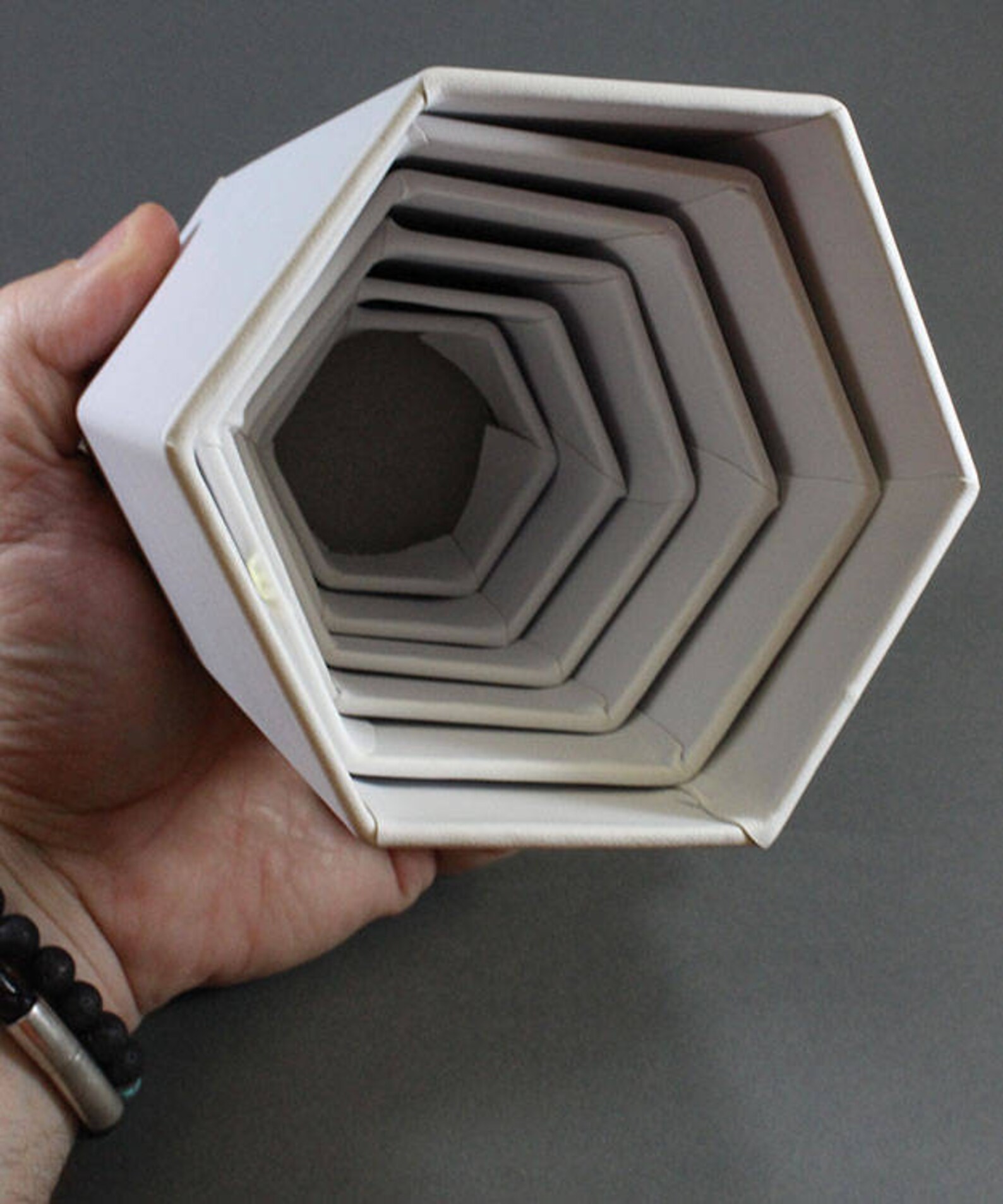 White Leatherette Hexagonal Riser Set of 6pcs From 1-1/4" to 6-1/4 ...