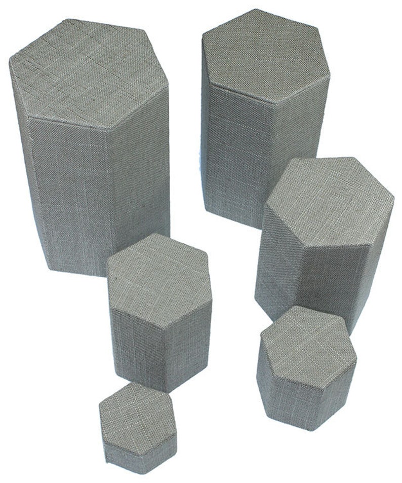 Grey Linen Stackable Riser Set of 6 From 1-1/4" to 6-1/4" High (DIS7513 ...