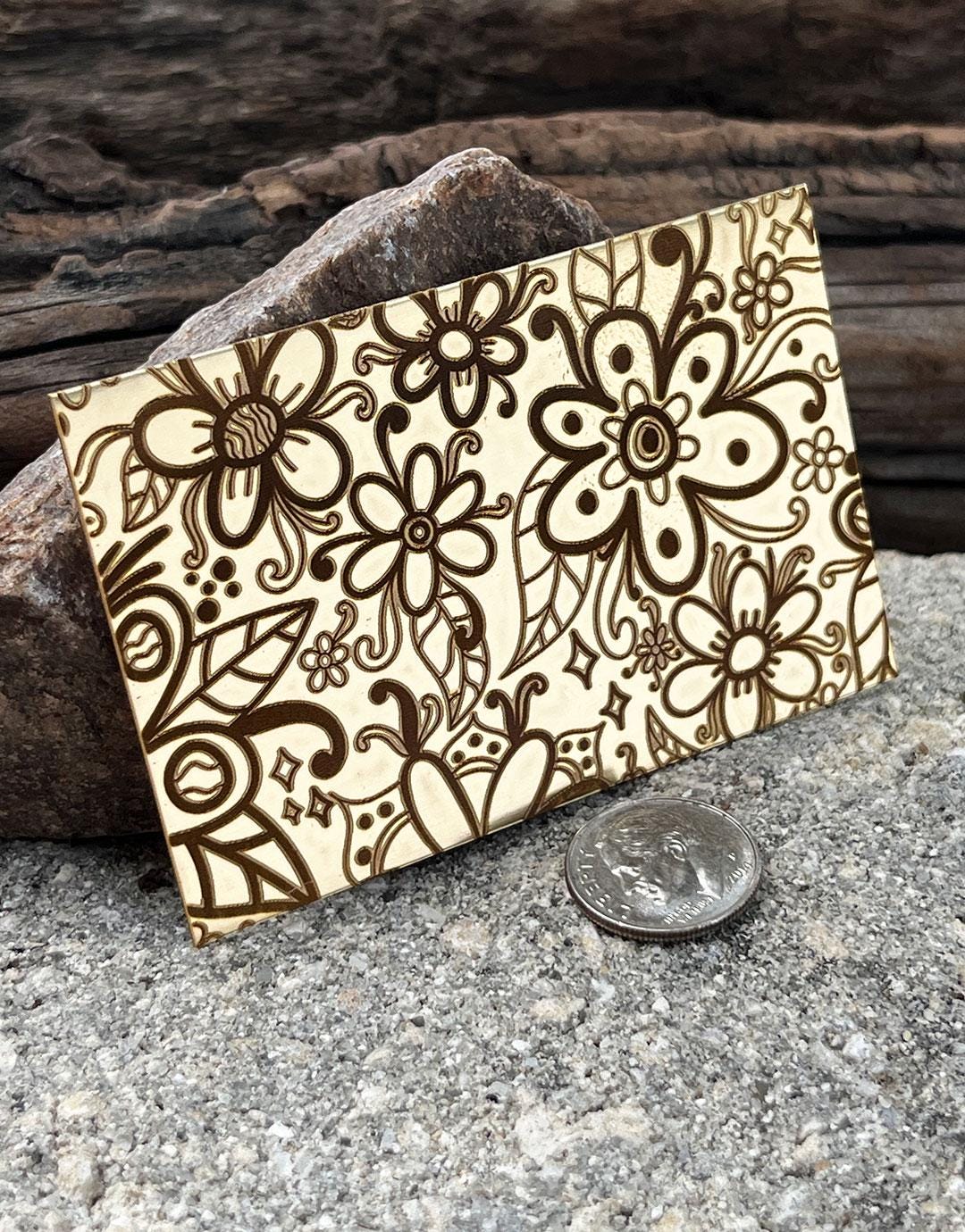 Floral Doodles Laser Engraved Metal Sheet 3x2” = Textured Jewelry Blank ...