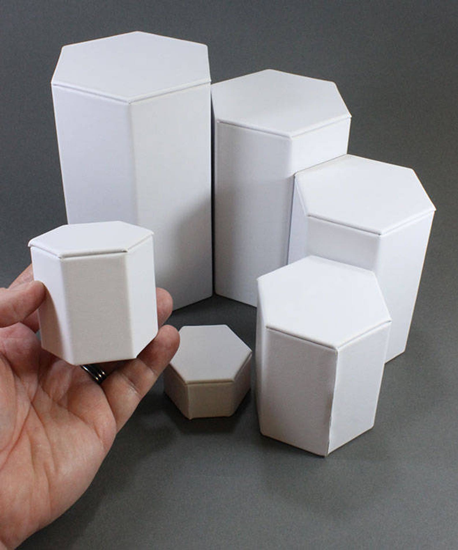 White Leatherette Hexagonal Riser Set of 6pcs From 1-1/4 to 6-1/4 High ...