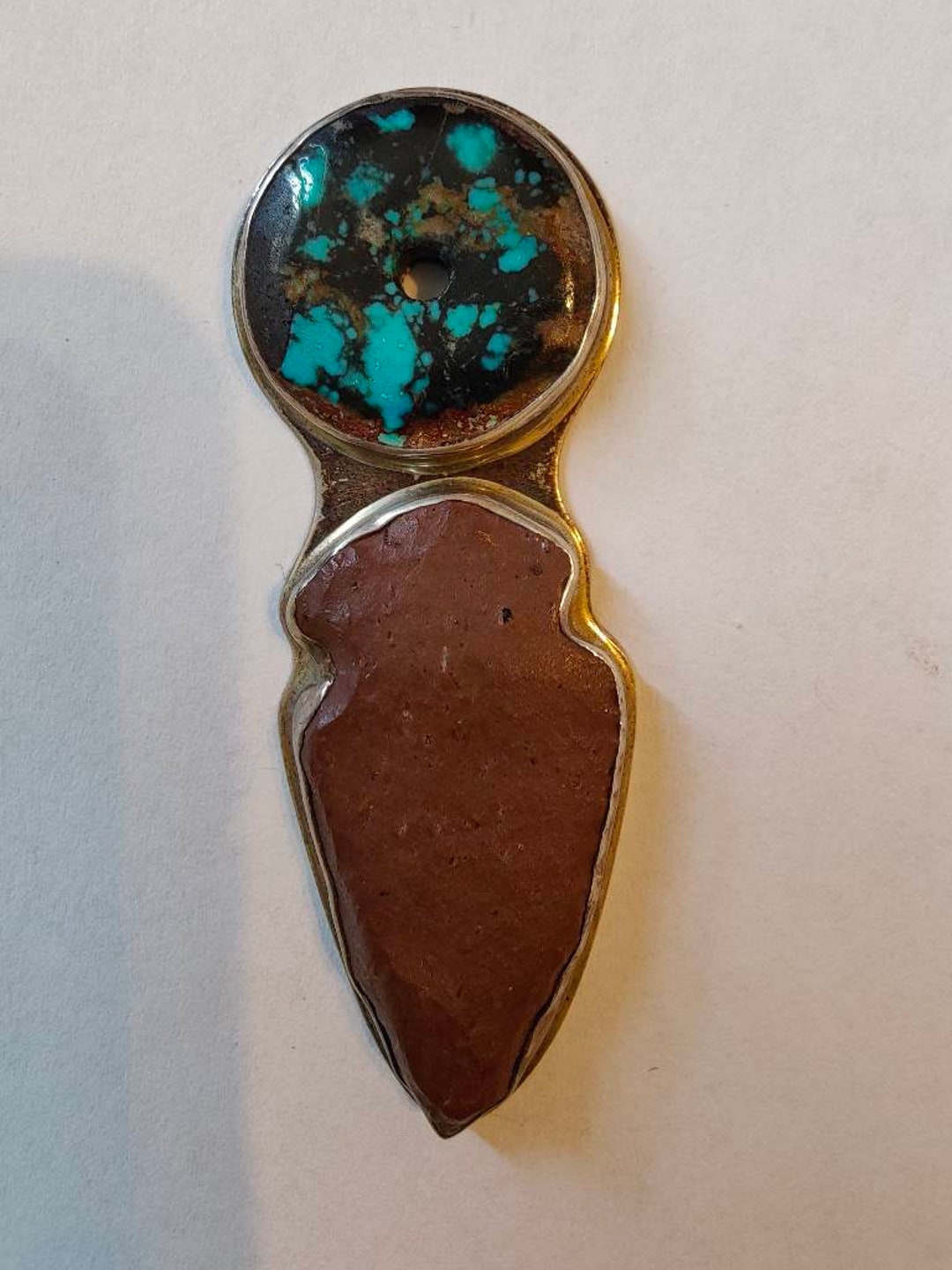 Vintage Native American Clay Arrowhead + Turquoise Pendant - Etsy