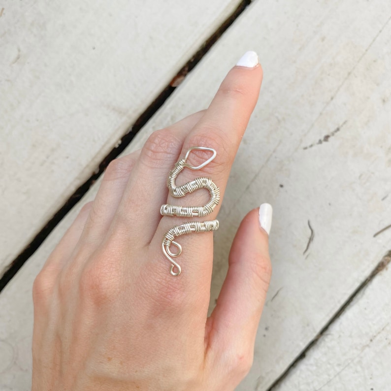 Wire Wrapped Snake Ring | Silver | Antique Brass | Adjustable | Serpent ...