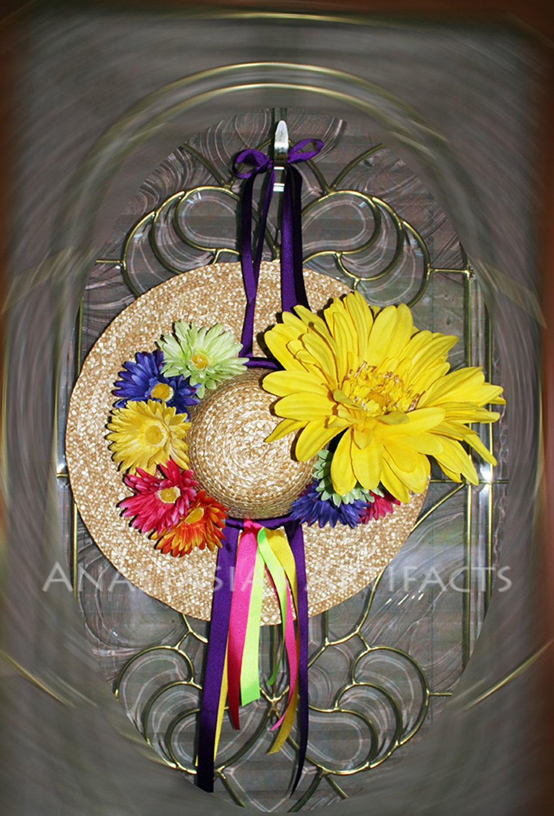 Colorful Gerbera Daisy and Straw Hat Door Decor - Summer Wreath ...