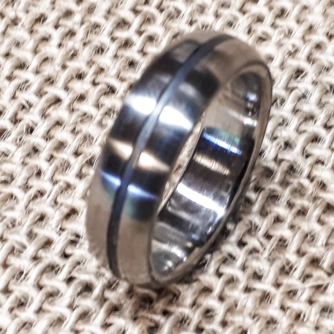 Domed Titanium Ring With Oxidized Sterling Silver Inlays - Etsy