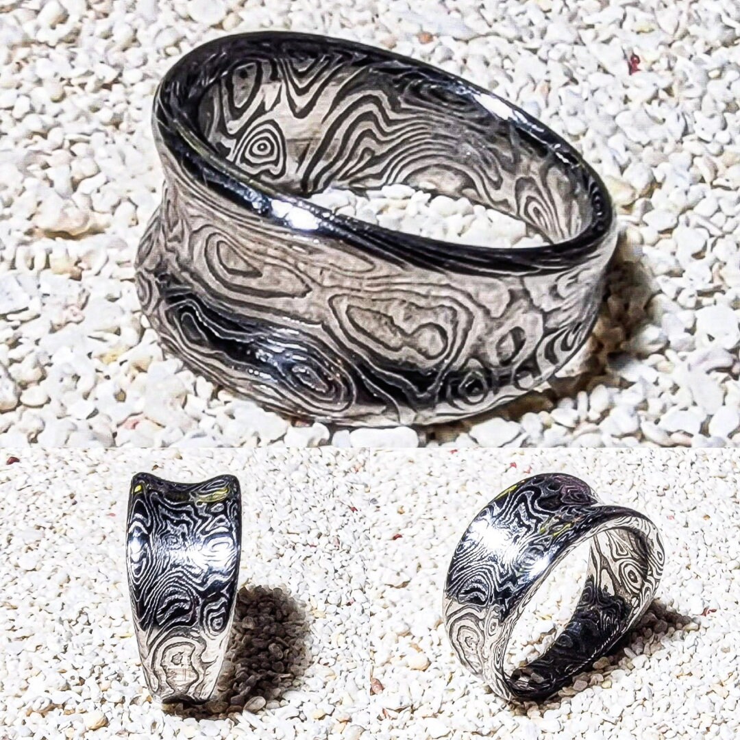 Hand Forged Stainless Damascus Steel Ring 'idun' - Etsy