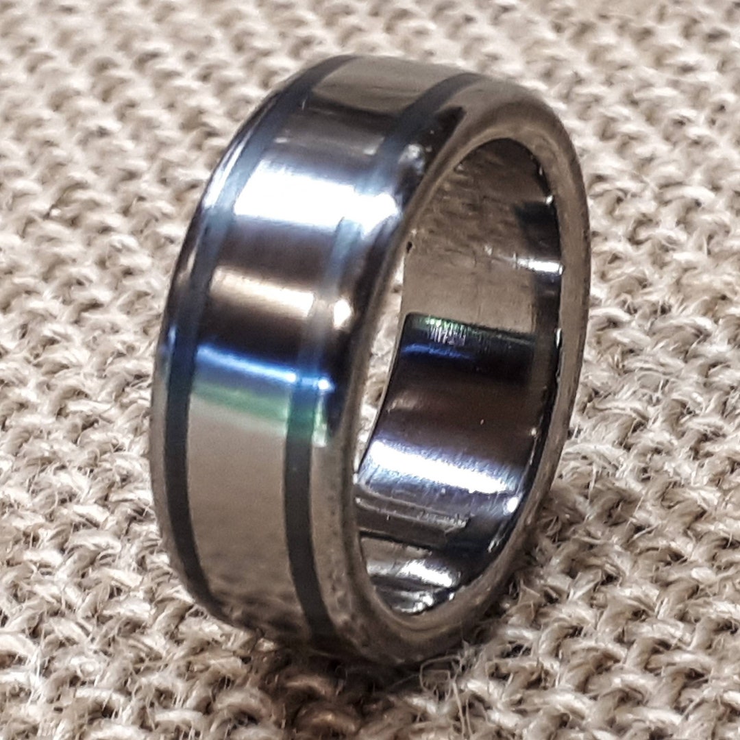 Titanium Band With Oxidized Sterling Silver Inlays - Etsy