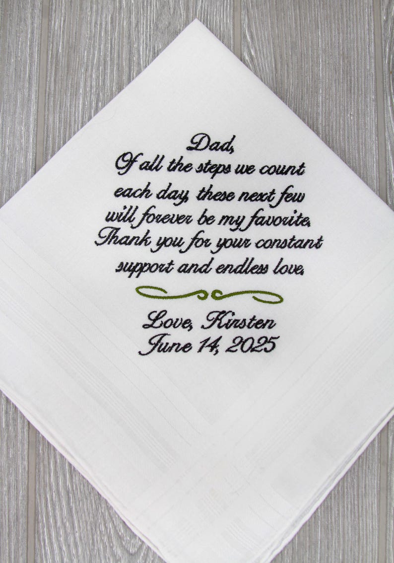 Father of the Bride Wedding Handkerchief, Personalized Gift From Bride ...