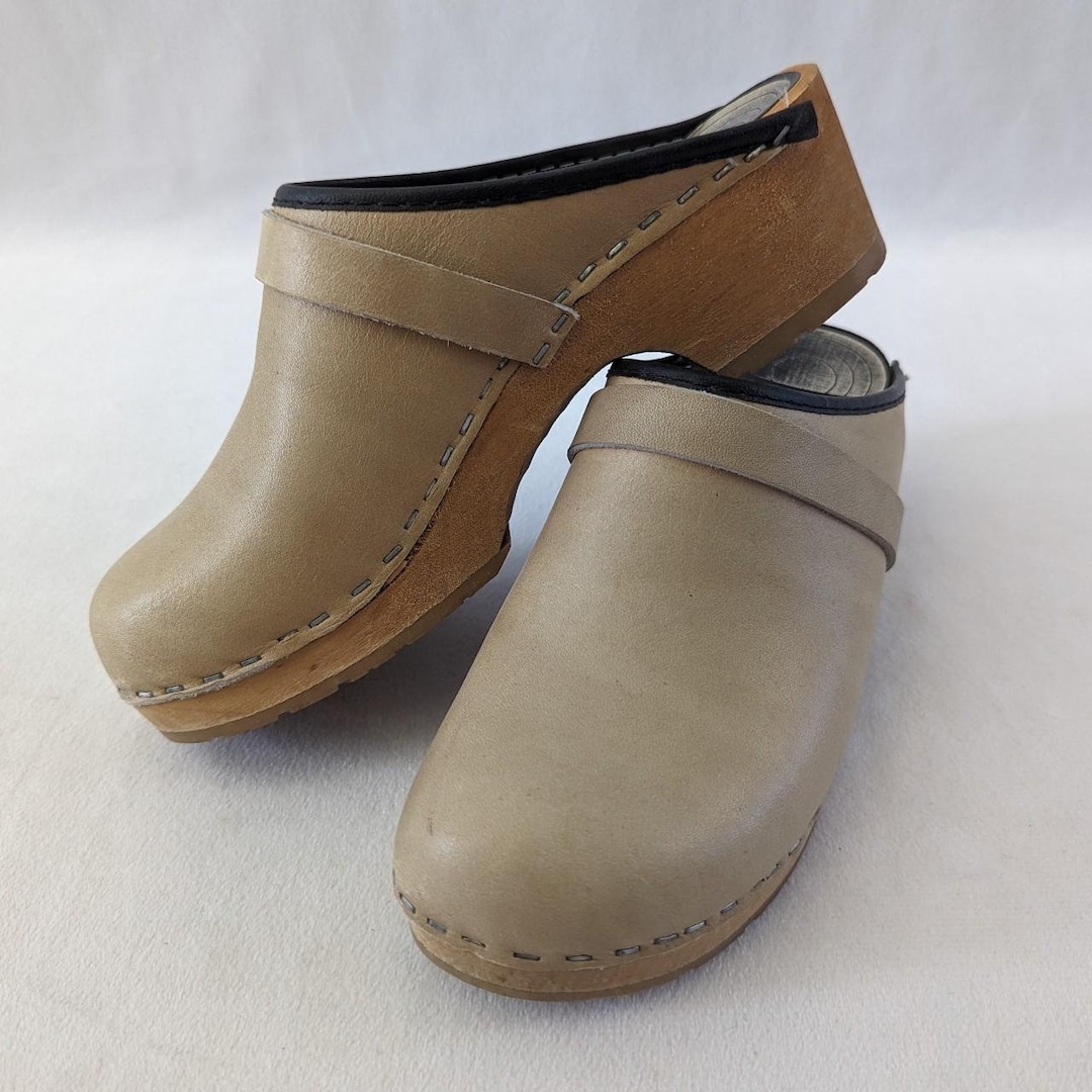 1970s Kloster Toffeln Made in Sweden Traditional Wood and Tan Leather ...