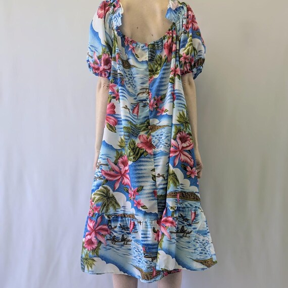 1970s Hookano Hawaii Puff Sleeve Midi Dress With Trop… - Gem