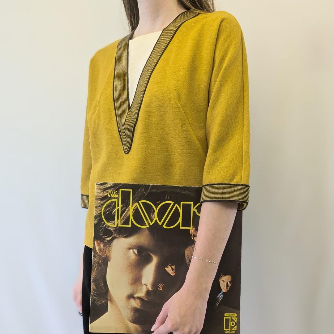 1960s Susan Laurie New With Tags Olive Green Wool Top With Navy Blue ...