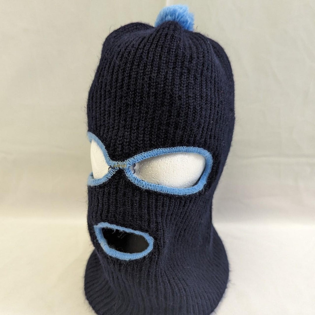 1970s Retro Navy Blue Balaclava/ski Mask With Light Blue Trim and Pom ...