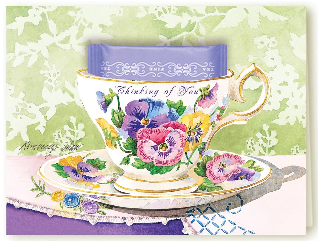 Thinking of You Pansies - Teacup Greeting Card With a Gift of Paris Tea ...