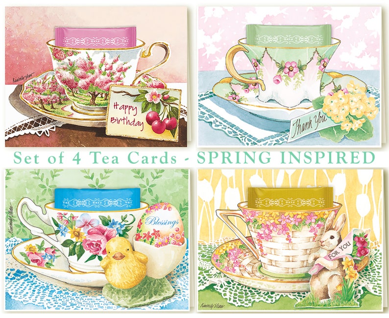 Set of 4 SPRING INSPIRED Teacup Greeting Cards Each With a Delicious ...