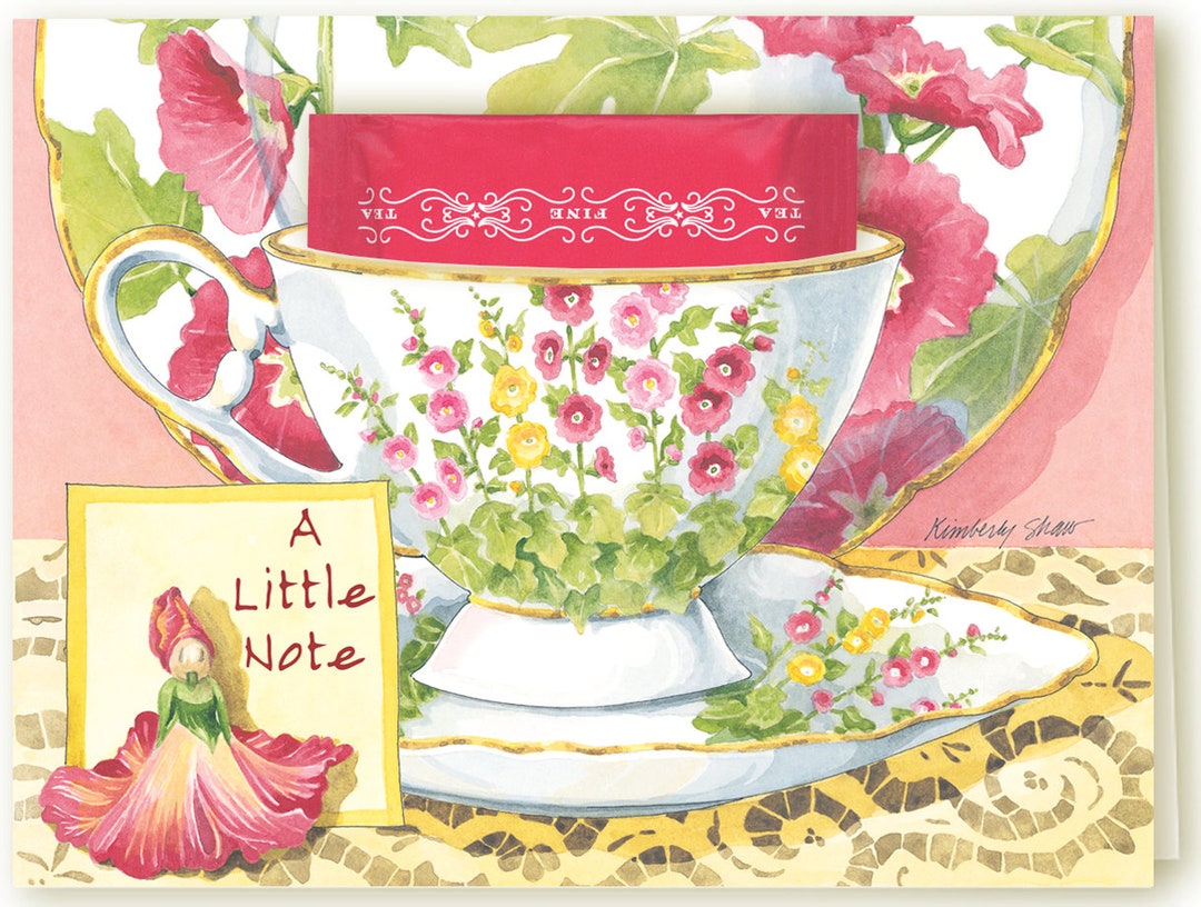 Hollyhock Hello Teacup Greeting Card With a Real English Breakfast ...