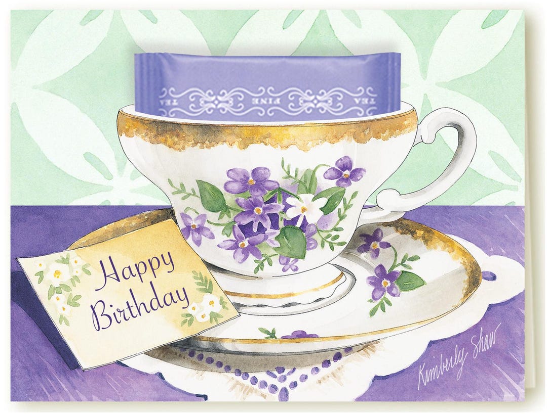 Birthday Violets Teacup Greeting Card With Paris Tea by Artist Kimberly ...