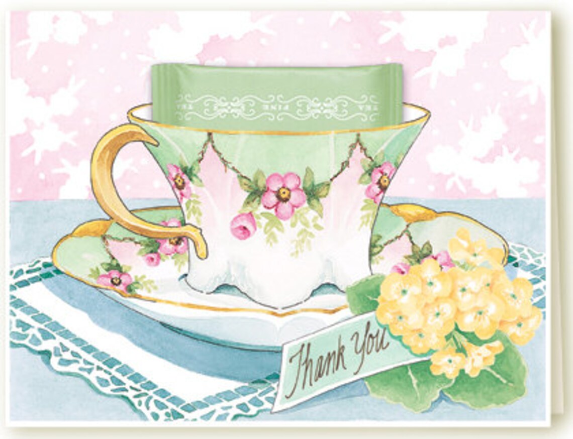 Thank You Teacup Greeting Card With a Refreshing Peppermint Teabag - Etsy
