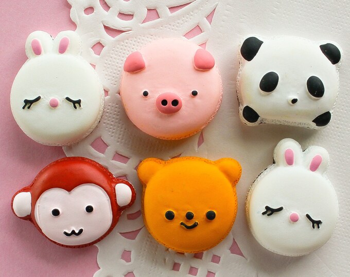 6 Pcs 3D Assorted Large Animal Shaped French Macaron Cabochons ...