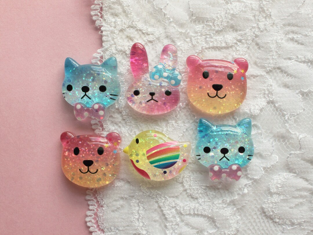 6 Pcs Glittery Color Transitioning Cute Animal Cabochons - Etsy