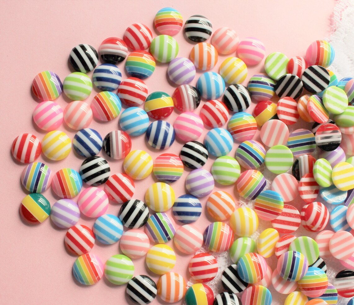 100 Pcs Round Candy Striped Flat Back Cabochons 10mm - Etsy