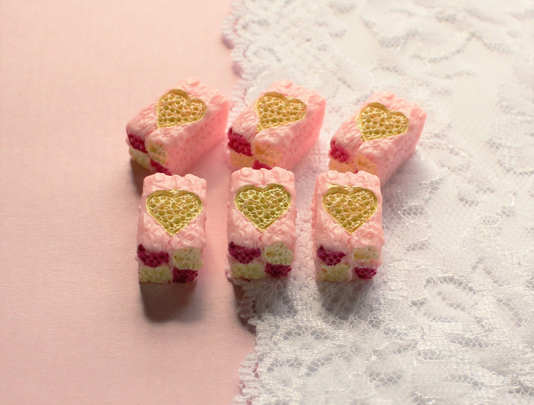 3D Chantilly Heart Pink Battenburg Cake Cabochons -22x14mm - Etsy