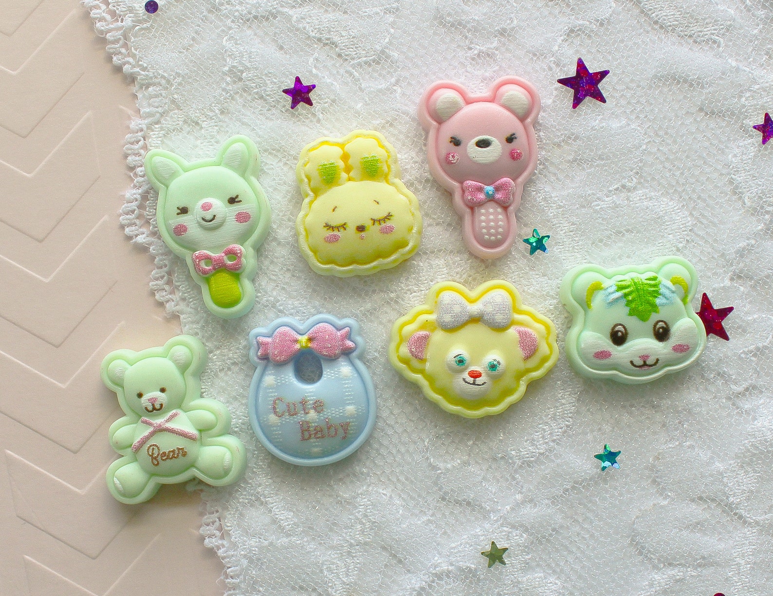 7 Pcs Assorted Matte Pastel Baby Shower Cabochons 22x21mm - Etsy