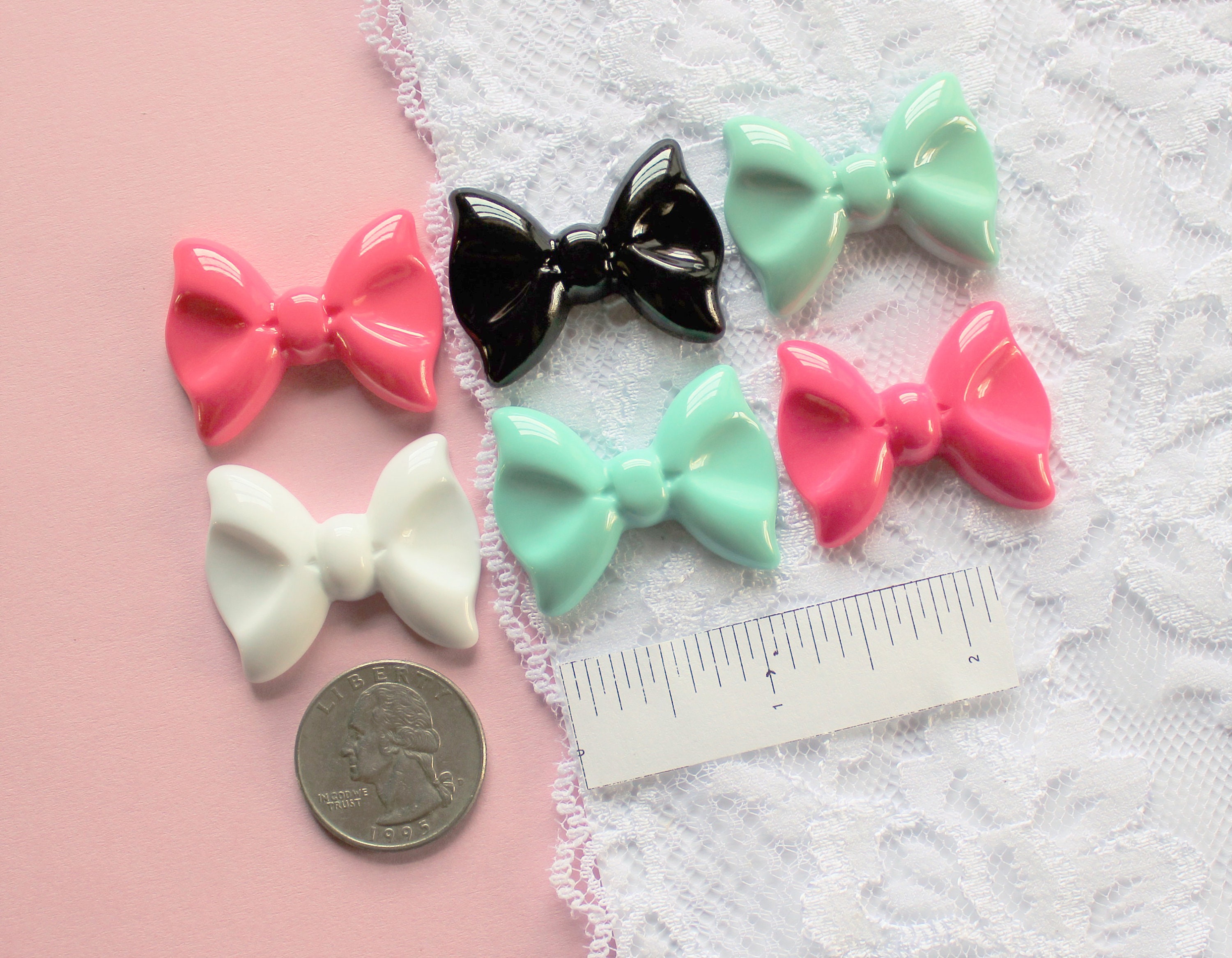 6 Pcs Bright Assorted Big Frilly Bow Cabochons 38x29mm | Etsy