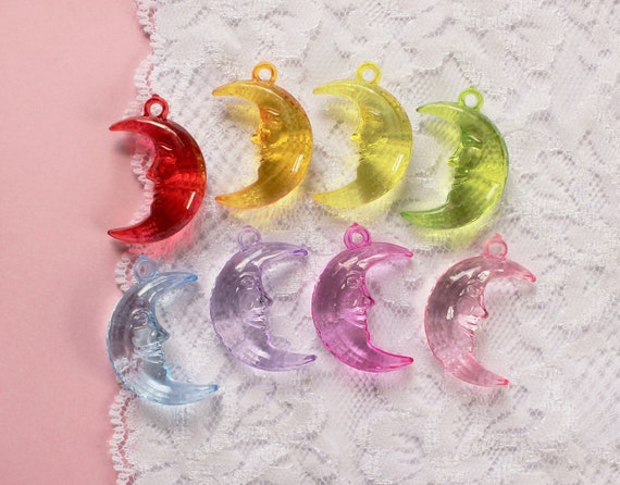 8 Pcs 3D Transparent Plastic Moon with Face Charms 34x23mm | Etsy