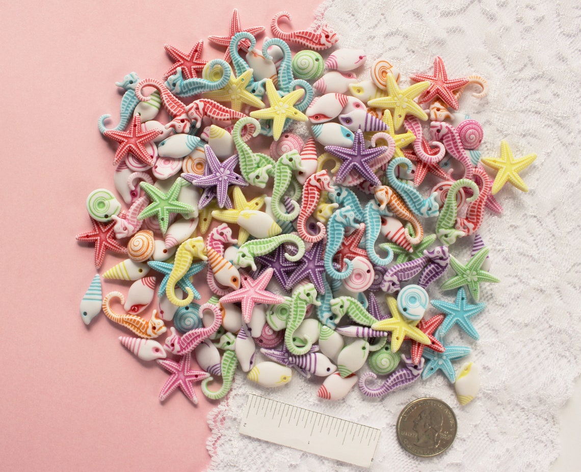 Assorted Pastel Nautical Sea Life and Shell Bead Charms - 28x13mm ...