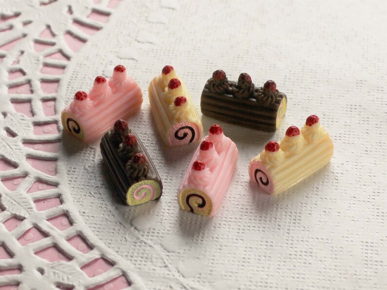 6 Pcs Assorted Log Swiss Roll Cake Cabochons 26x16mm - Etsy